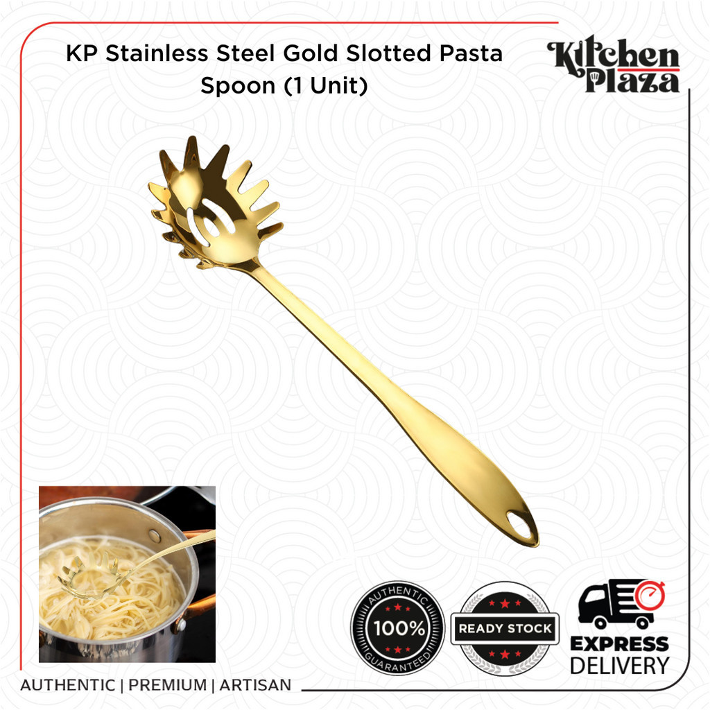 KP Stainless Steel Gold Slotted Spaghetti/Pasta Spoon Server (1 Unit ...