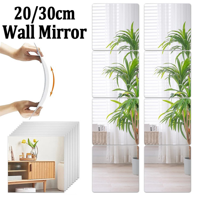 20/30cm DIY Square Acrylic Wall Mirrors / Flexible Self-Adhesive Mirror ...
