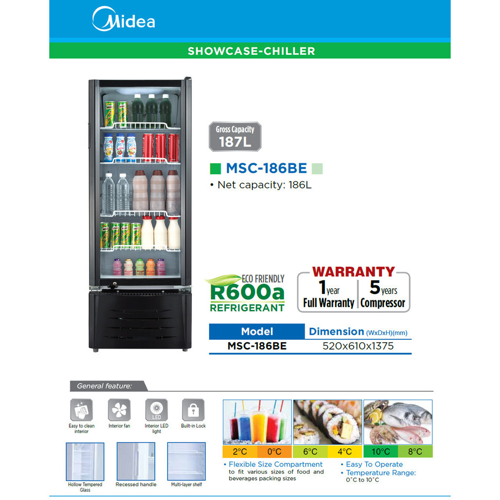 {Fast Shipping} Midea Showcase Chiller (187L) Multi-Layer Shelf Single ...