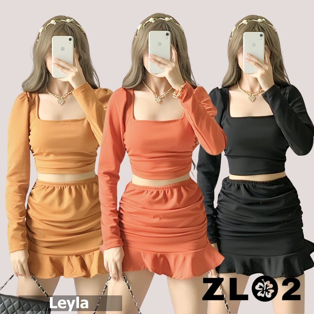 ZLO2 Longsleeves Square Neck Crop Top and Mini Skirt Terno Coordinates ...
