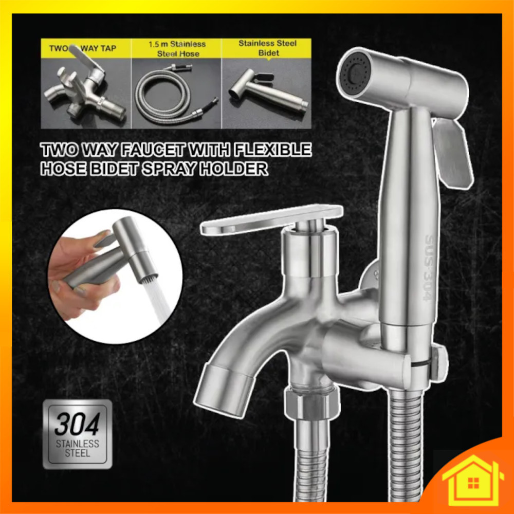 Full Set Bathroom Faucet with Bidet Spray Holder and Flexible Hose Two ...