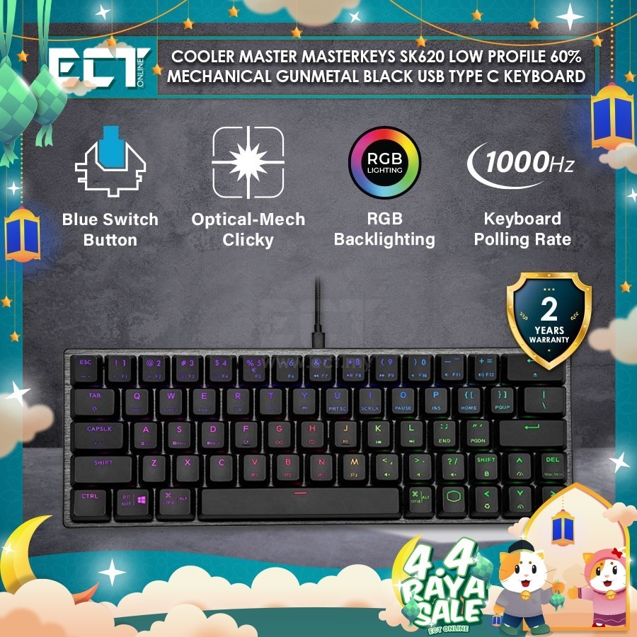 Cooler Master Masterkeys SK620 Low Profile 60% Mechanical Gunmetal ...