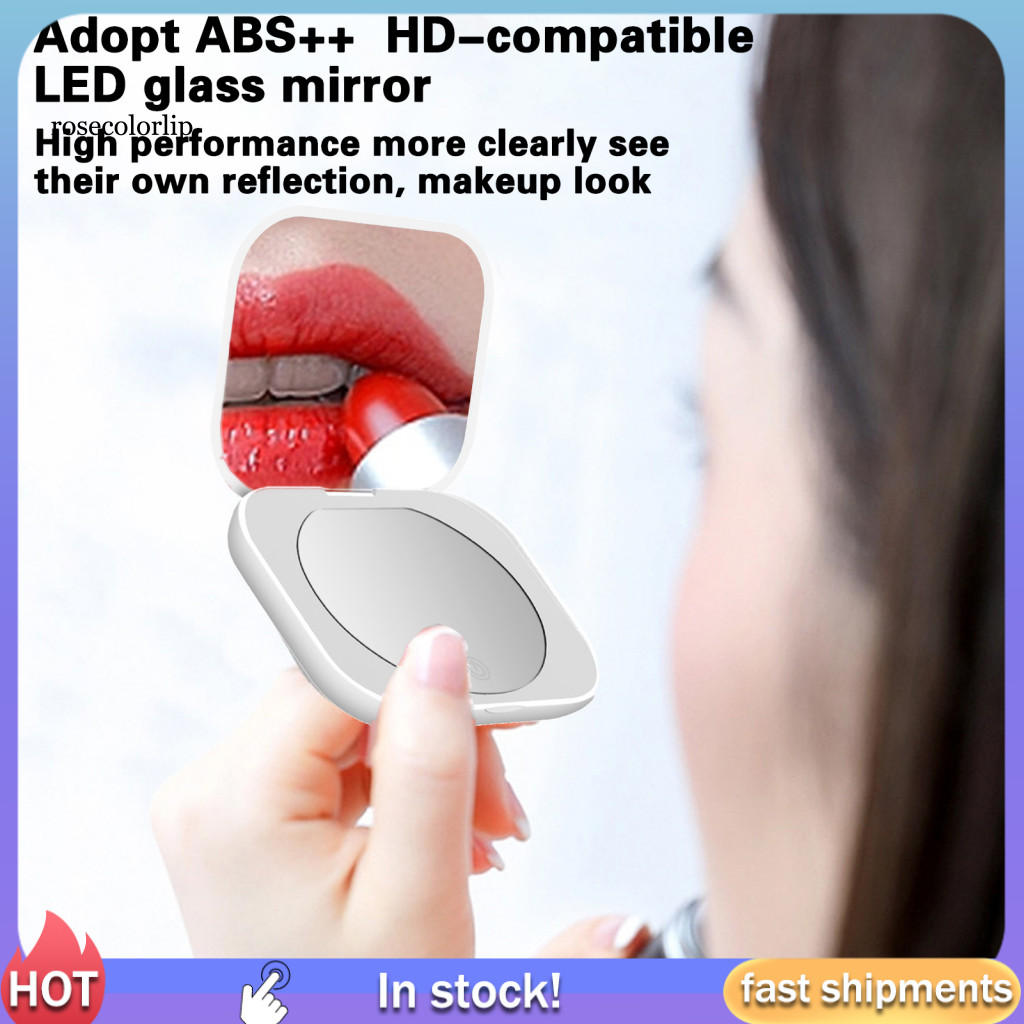 RR Ultralight Folding Mirror for Women LED Vanity Lighted Travel Makeup ...