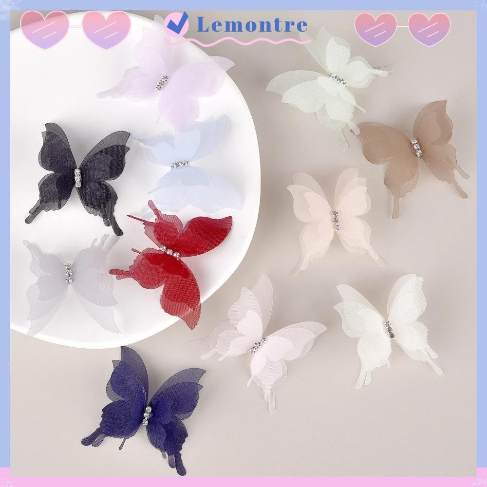 LEMONTRE 20pcs Organza Fabric Butterfly Appliques, 5CM Gradient Color ...