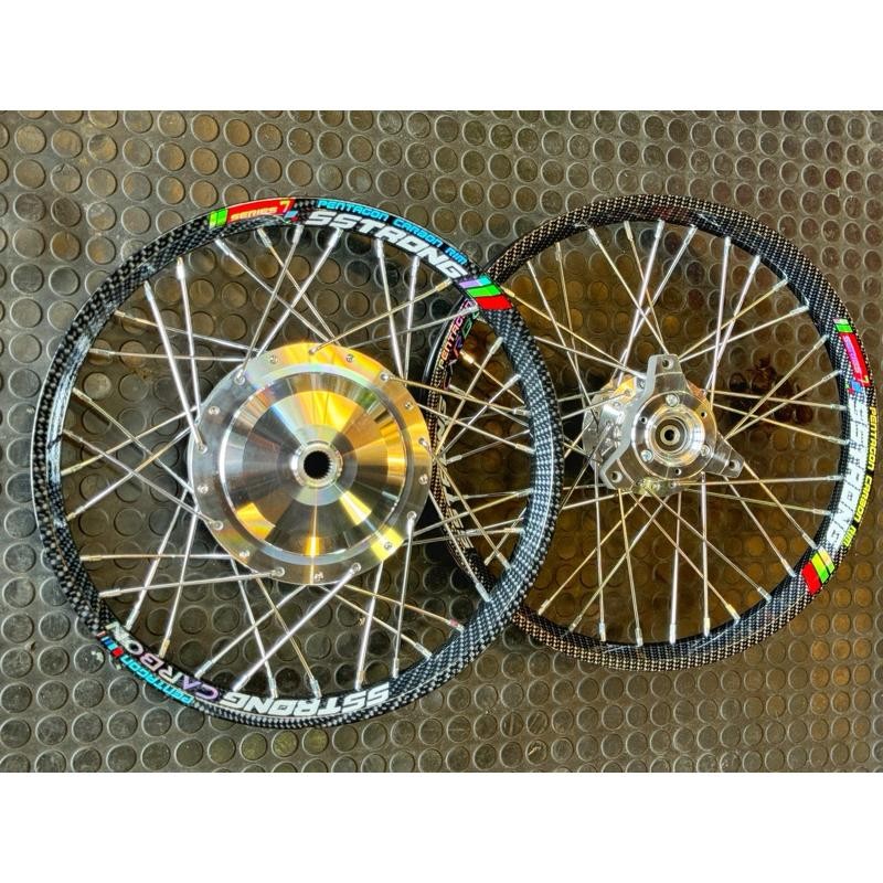 RIM ALLOY CARBON SSTRONG PENTAGON SIZE 17 x 1.40 DEPAN DAN BELAKANG PNP ...
