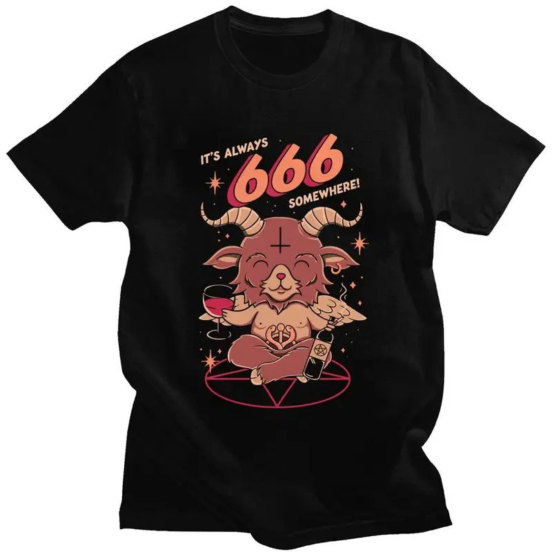 Funny Baphomet Purr Evil Satan T Shirt Cotton T-shirt Kawaii Lucifer ...