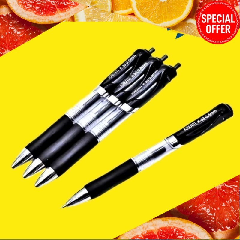 (4pcs) 0.5mm Kreati Black Pen, Gel Pen Black, Pen Hitam Dakwat Cair ...