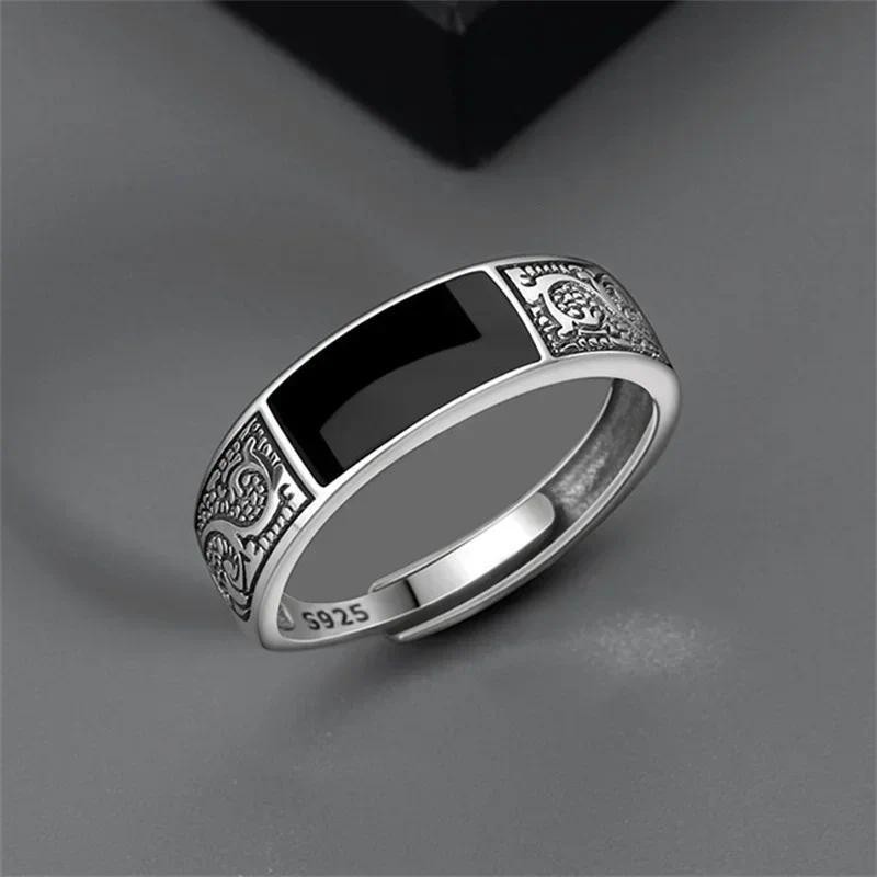 Cincin Perak 925 Sterling untuk Lelaki, Gaya Trendi, Cincin Corak Naga ...