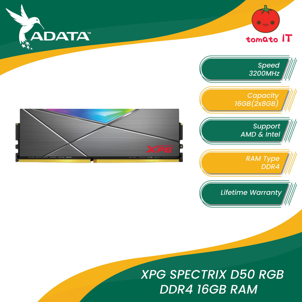 ADATA XPG Spectrix D50 RGB 16GB(2x8GB Kits) 3200MHz DDR4 LongDimm ...