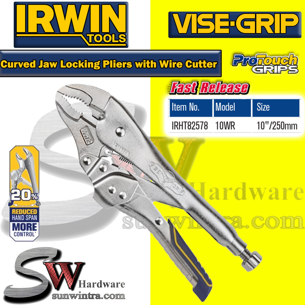 IRWIN 10"/250MM Curved Jaw Locking Pliers with Wire Cutter - 2x New ...