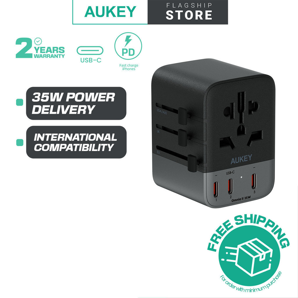 Aukey PA-TA07A 35W Travel Mate GaN Universal Adapter with USB ports ...