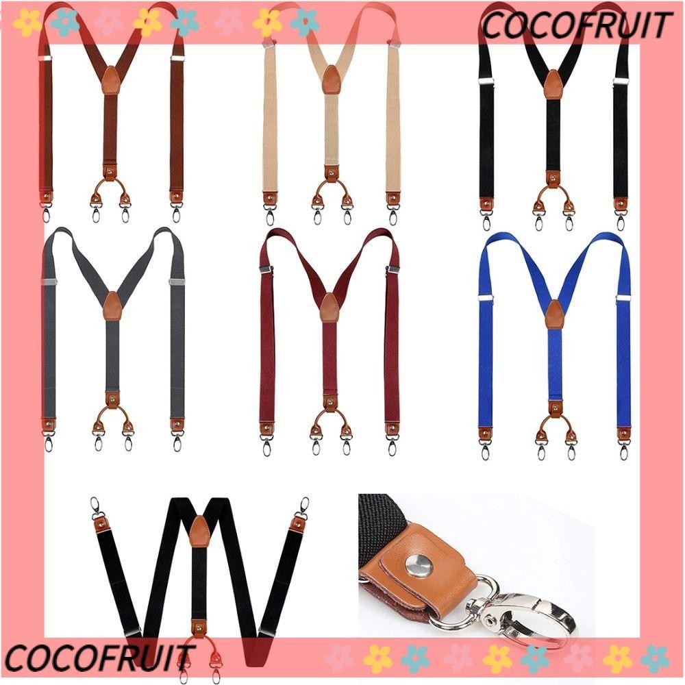 COCOFRUIT Cowhide Leather Suspenders, Adjustable Strap Clip Y Shape ...