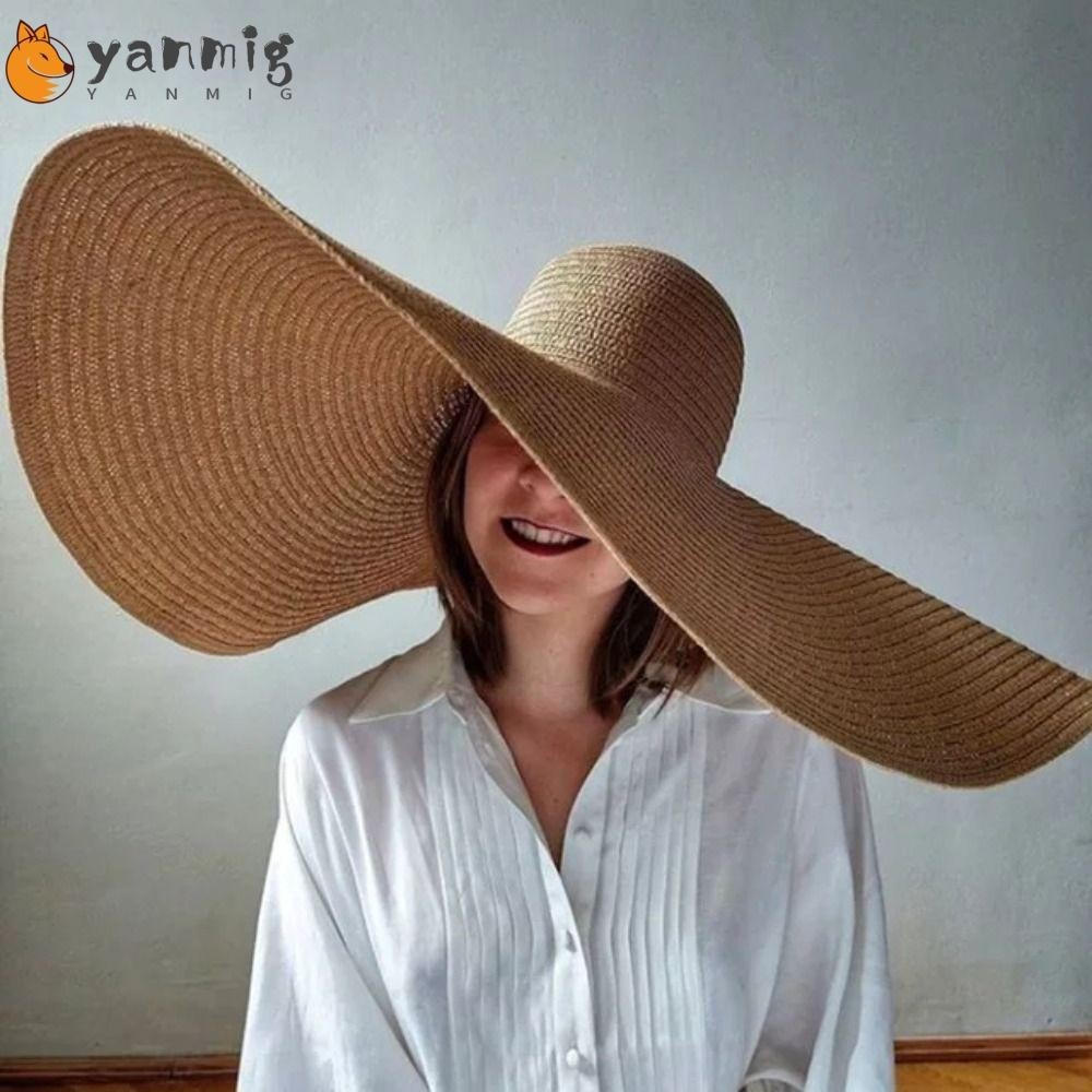 YANMIG Large Wide Brim Sun Hats, Foldable Straw Oversized Beach Hat, UV Protection 70cm Sun ...
