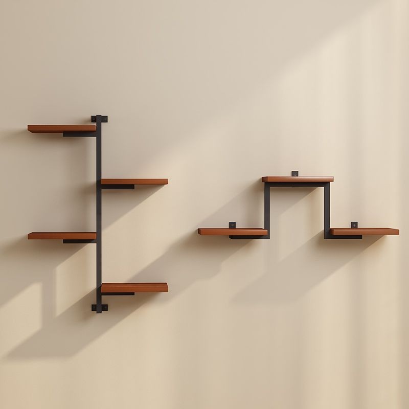 Creative Practical Wall Flower Rack Iron Art Solid Wood Retro Shelf ...