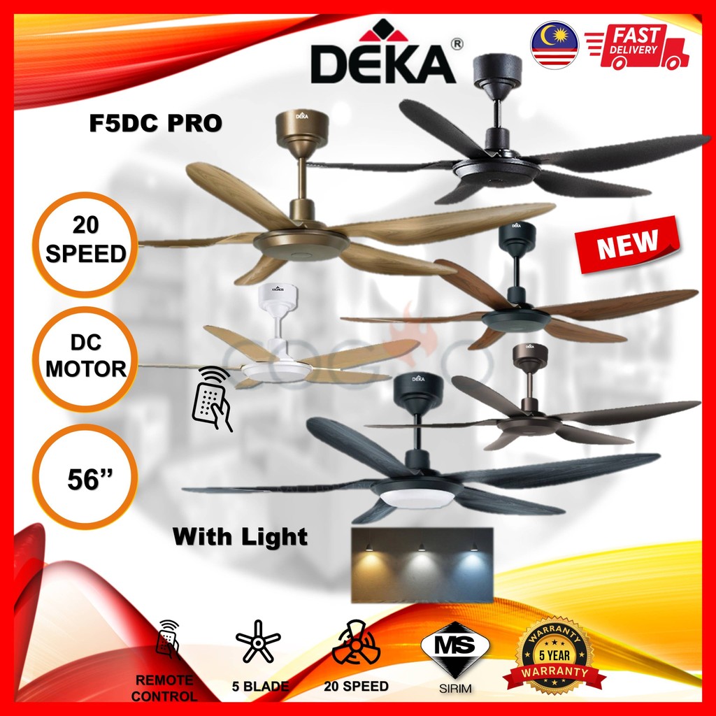 DEKA F5DC PRO 56" DC MOTOR FAN BLACK WHITE OAK 56INCH 5 BLADE 20 SPEED ...