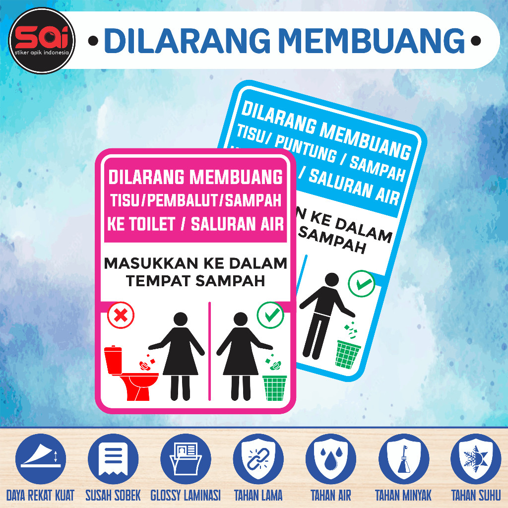 Vinyl stickers DO NOT THROUGH WASTE/ TISSUE/ WRAPS/ PUNTONS ON THE ...