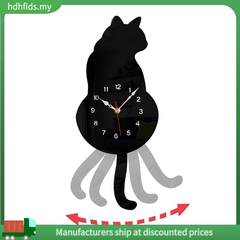 [in stock]Black-Cat Pendulum Wall Clock,Cat Clock,Cat Clock with Moving ...