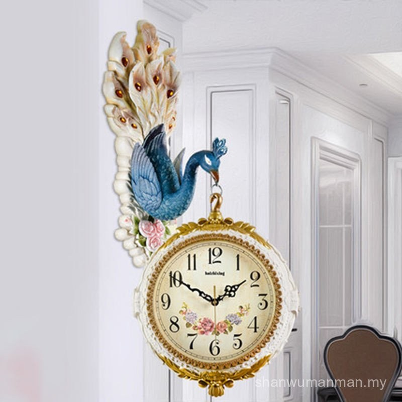 European Style Double-Sided Wall Clock Living Room Large Silent Double ...