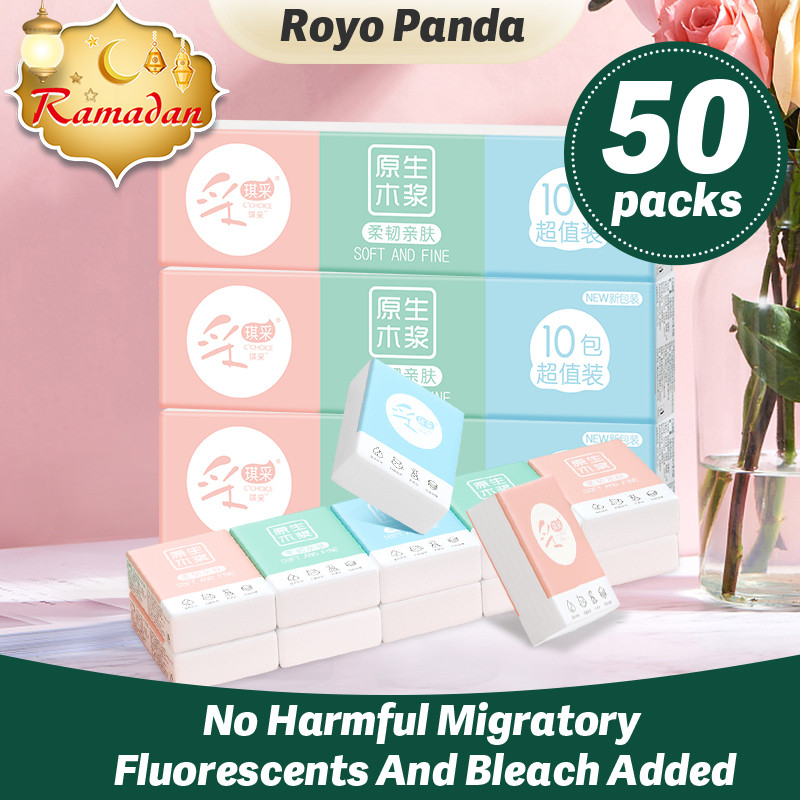 【50 Packs】 Royo Panda Handkerchief Tissue Pouch Portable Handkerchief ...