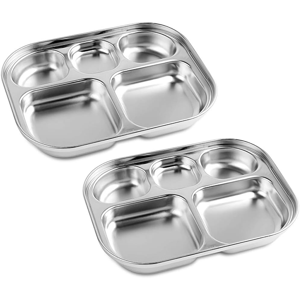 Stainless Steel Divided Plates Tray, 5 Section, Kids Toddlers Babies ...