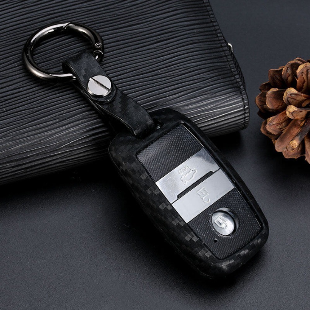 Carbon Fiber Silicone Soft Smart Car Key Fob Case Cover Chain Keyless ...