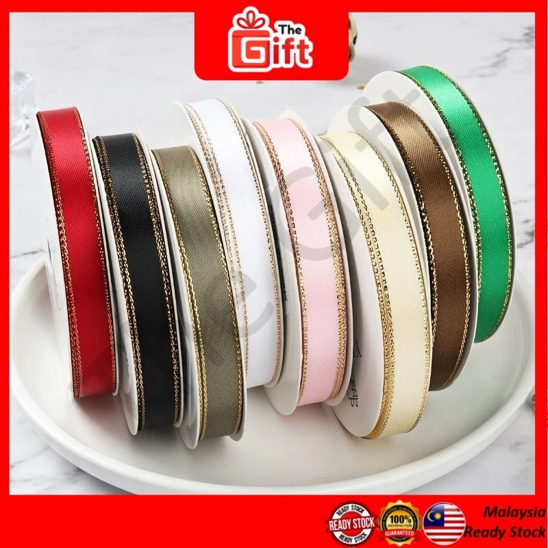 The Gift 25yard 1cm Satin Ribbon/Gold Edged Line Ribbon Gift Satin ...