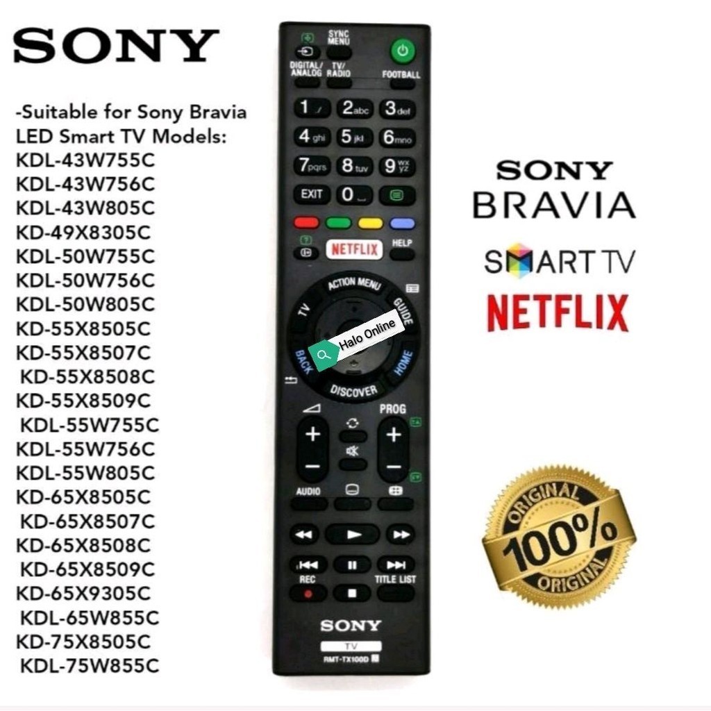100%Original Sony Bravia LED Smart TV Remote Control RMT-TX100D ...