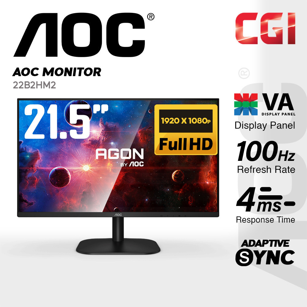 AOC 21.5" 22B2HM VA FHD Adaptive Sync 75Hz Frameless Flicker Free ...