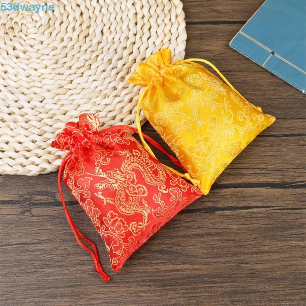 DWAYNE Embroidery Flower Drawstring Bag, Dragon Storage Bag Canvas ...