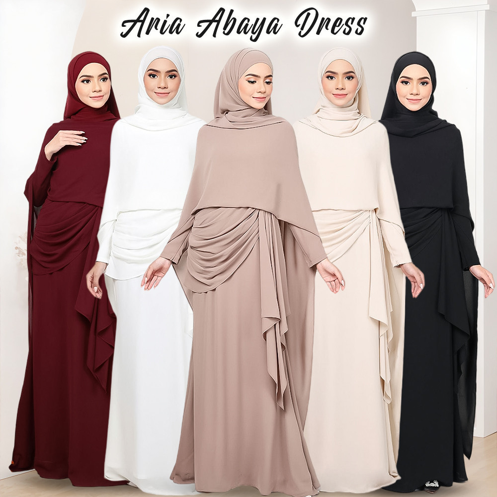 Jubah Abaya Dress Raya 2025 Muslim Long Dress Slim sleeve with Flowy ...