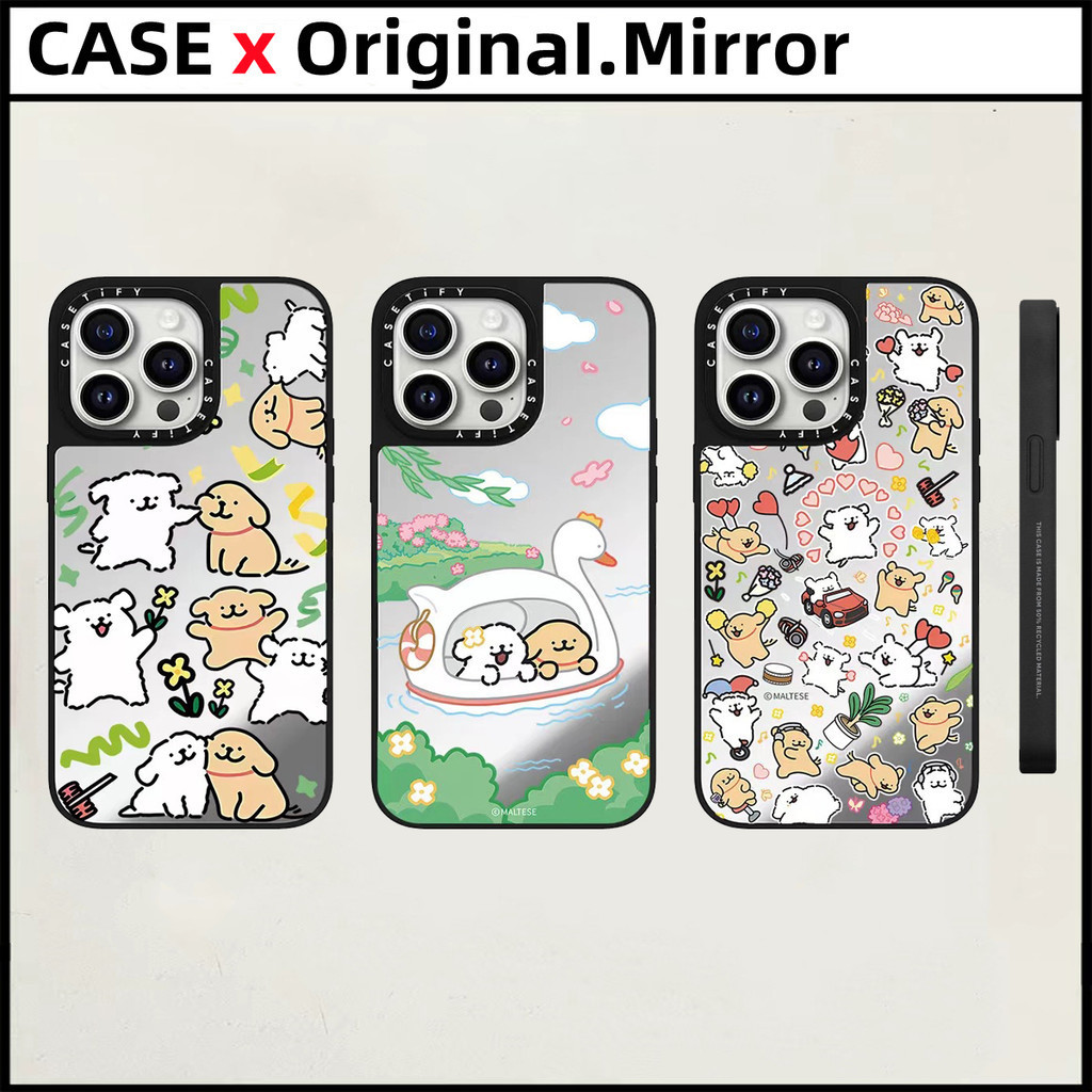 Maltese Coloured Sticker Line Dog Mirror iPhone Case For 15 Pro Max 14 ...