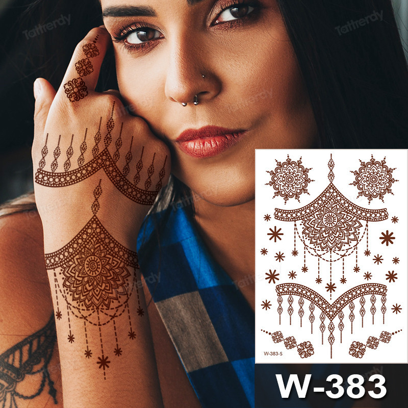 Fake Henna Brown Waterproof Temporary Tattoo Sticker Lace Indian Bride ...