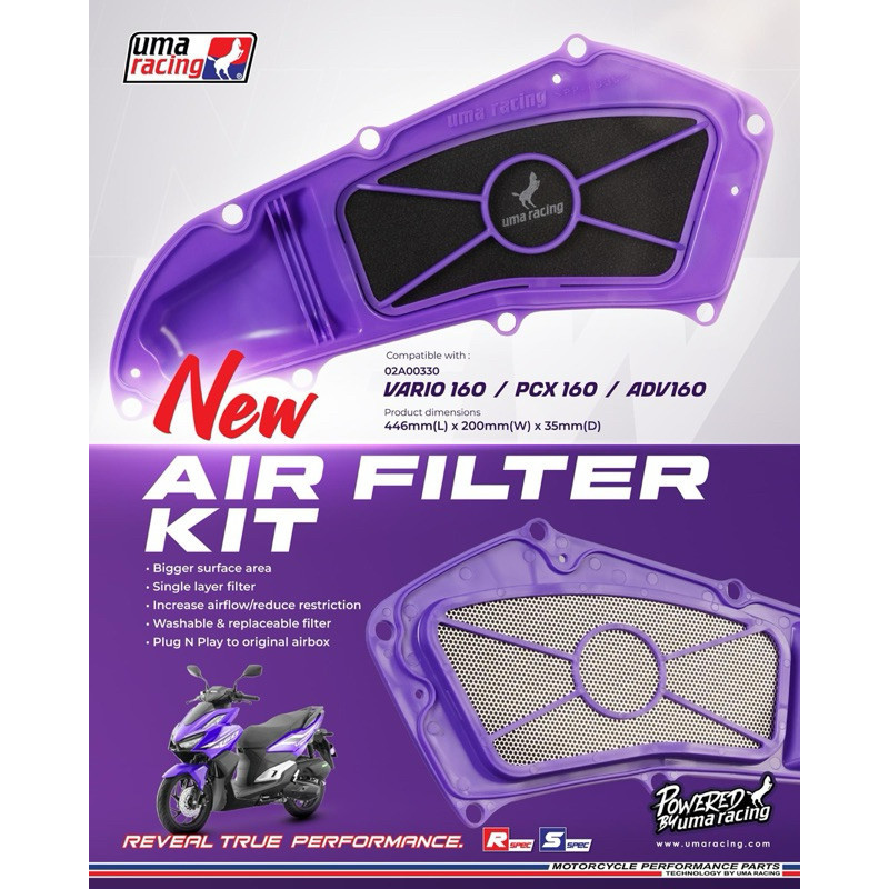 UMA RACING HONDA VARIO160 ADV160 PCX160 RACING AIR FILTER KIT 100% ...