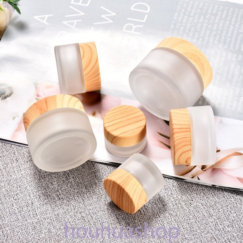 10g/30g/50g Mini Glass Jar Cosmetics Subpackage Filling Wood Grain Cap ...