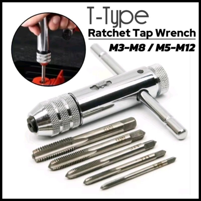 Adjustable T-Handle Ratchet Tap Reamer Hand Manual Holder Wrench M3 M4 M5 M6 M8 Metric Machine ...