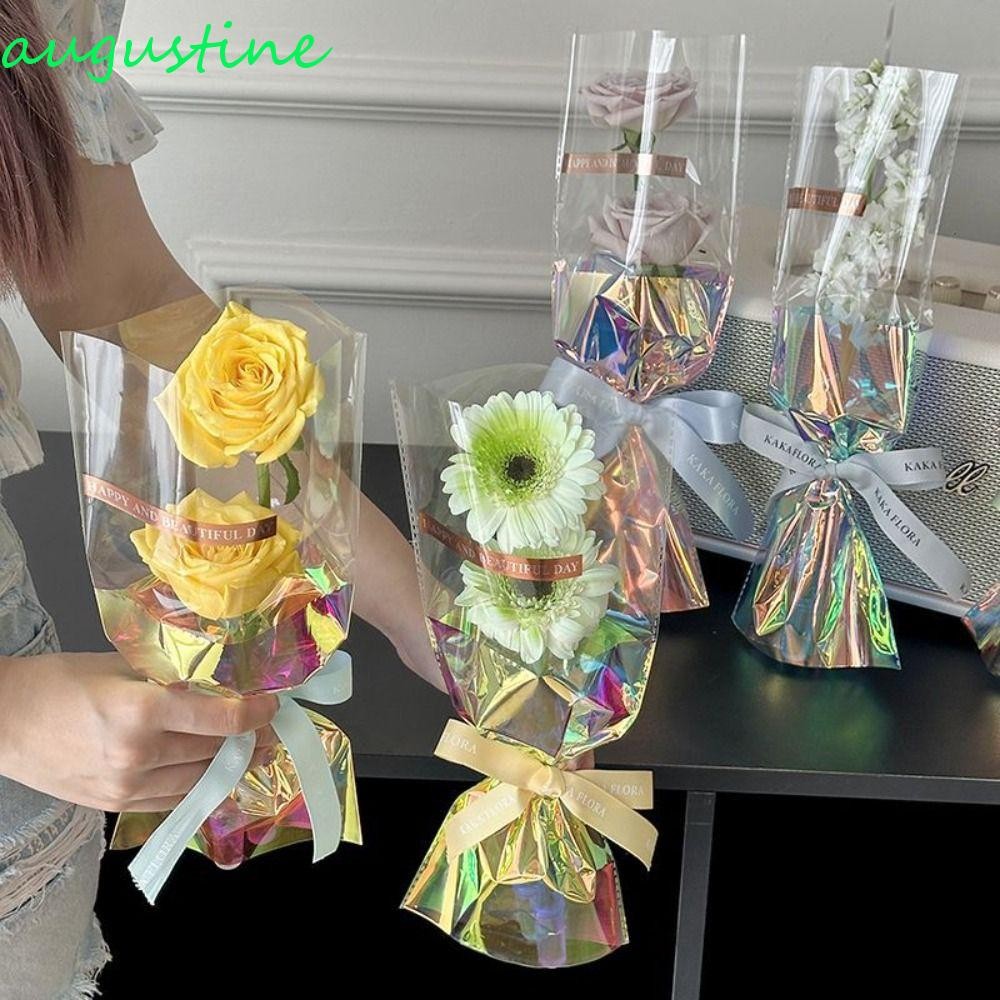 AUGUSTINE 10pcs Bouquet Packaging Bags, Romantic Opp Bag Single Flower ...
