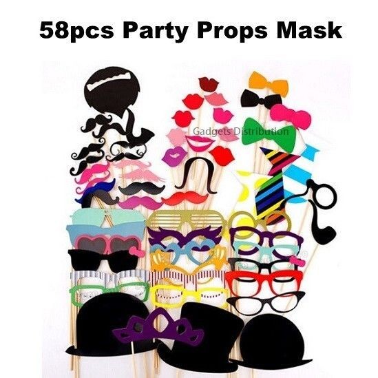44pcs / 58pcs Wedding Birthday Shooting Photo Booth Props Mask Stick ...