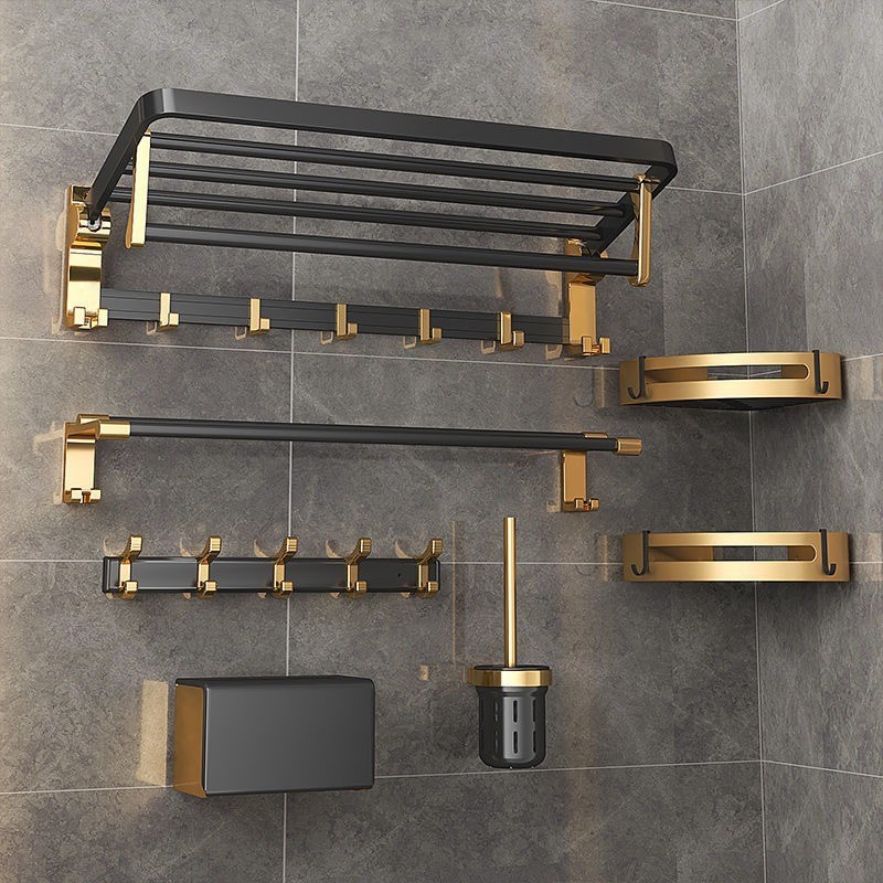 Black Gold Space Aluminum Bathroom Rack Perforation-Free Light Luxury ...