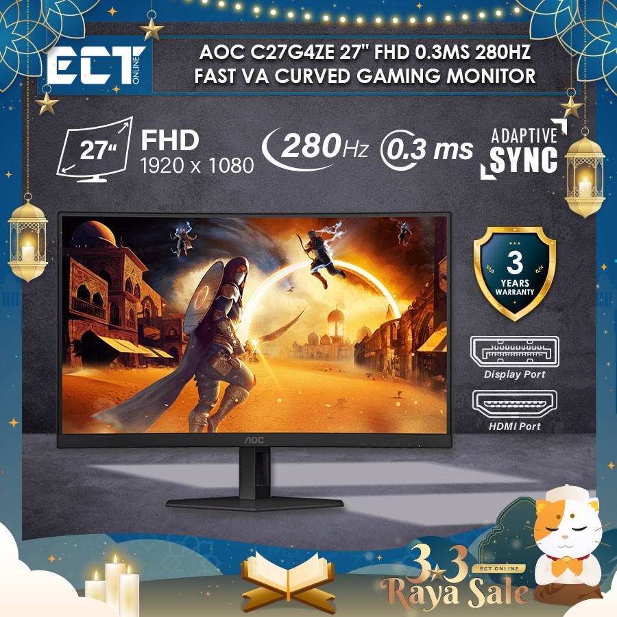 AOC C27G4ZE 27" FHD (1920 x 1080) 0.3ms 280Hz Fast VA Curved Gaming ...