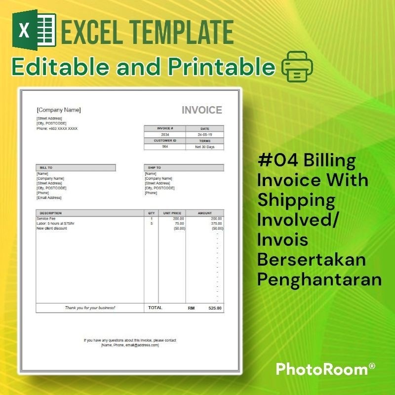 JGD [#04] Microsoft Excel Billing Invoice With Shipping Involved ...