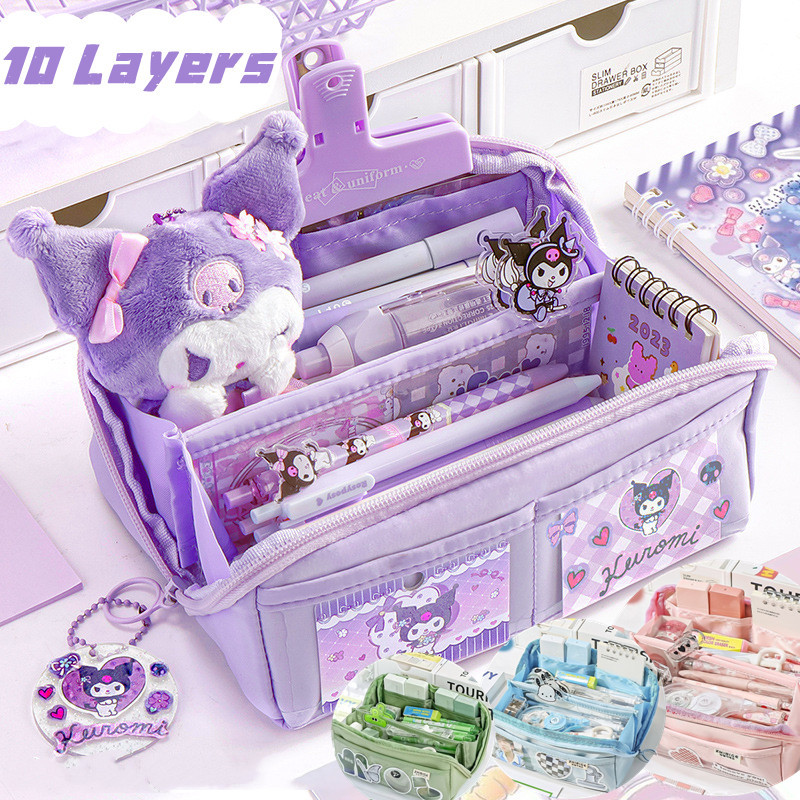 10 Layers Large Capacity Pencil Case 8 Colors Aesthetic Purple Pencil ...