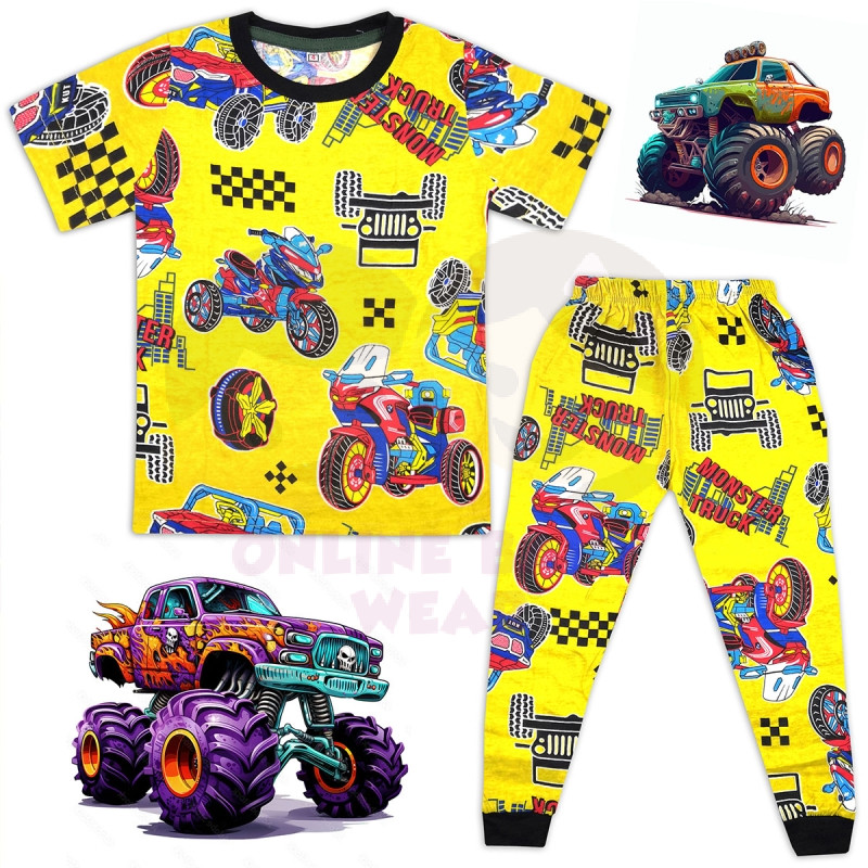 (6M-11Y) Yellow MOTORBIKE TRUCK COTTON SEDONDON Full Cotton Kids ...