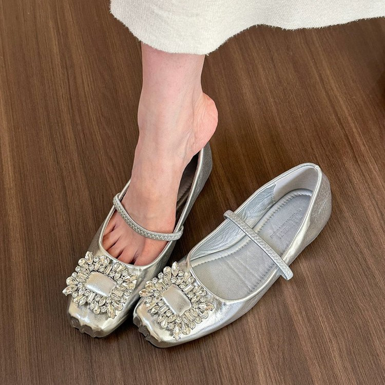Korean Simple Square Toe Flat Shoes PU Solid Color Flat Heel Square Toe ...