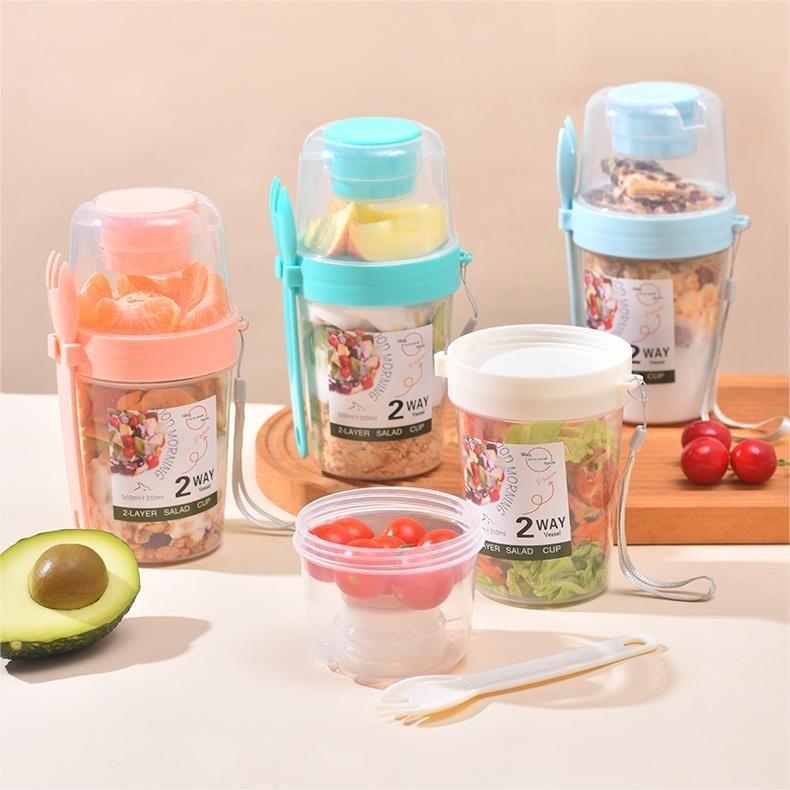 Breakfast Salad Cup With Fork And Lid Gym Go Out Portable Fruit ...