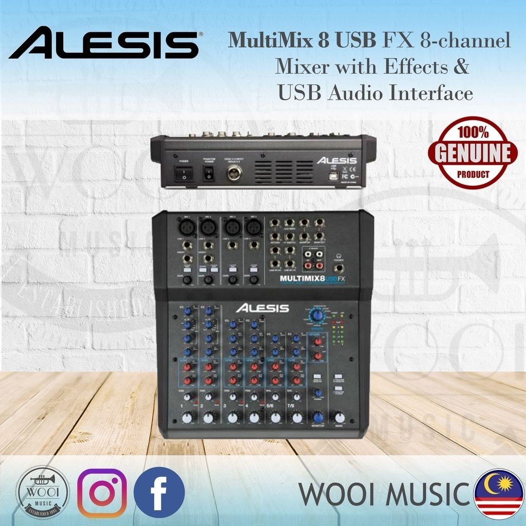 Alesis MultiMix 8 USB FX 8 Channel Mixer W/Effects and USB Audio ...