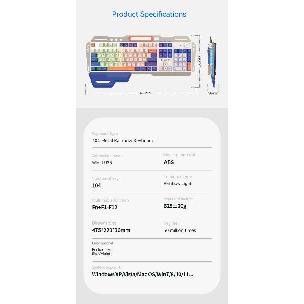 Xuan Silver Fox K90 Mechanical Touch Metal Keyboard And Mouse Set 104 ...