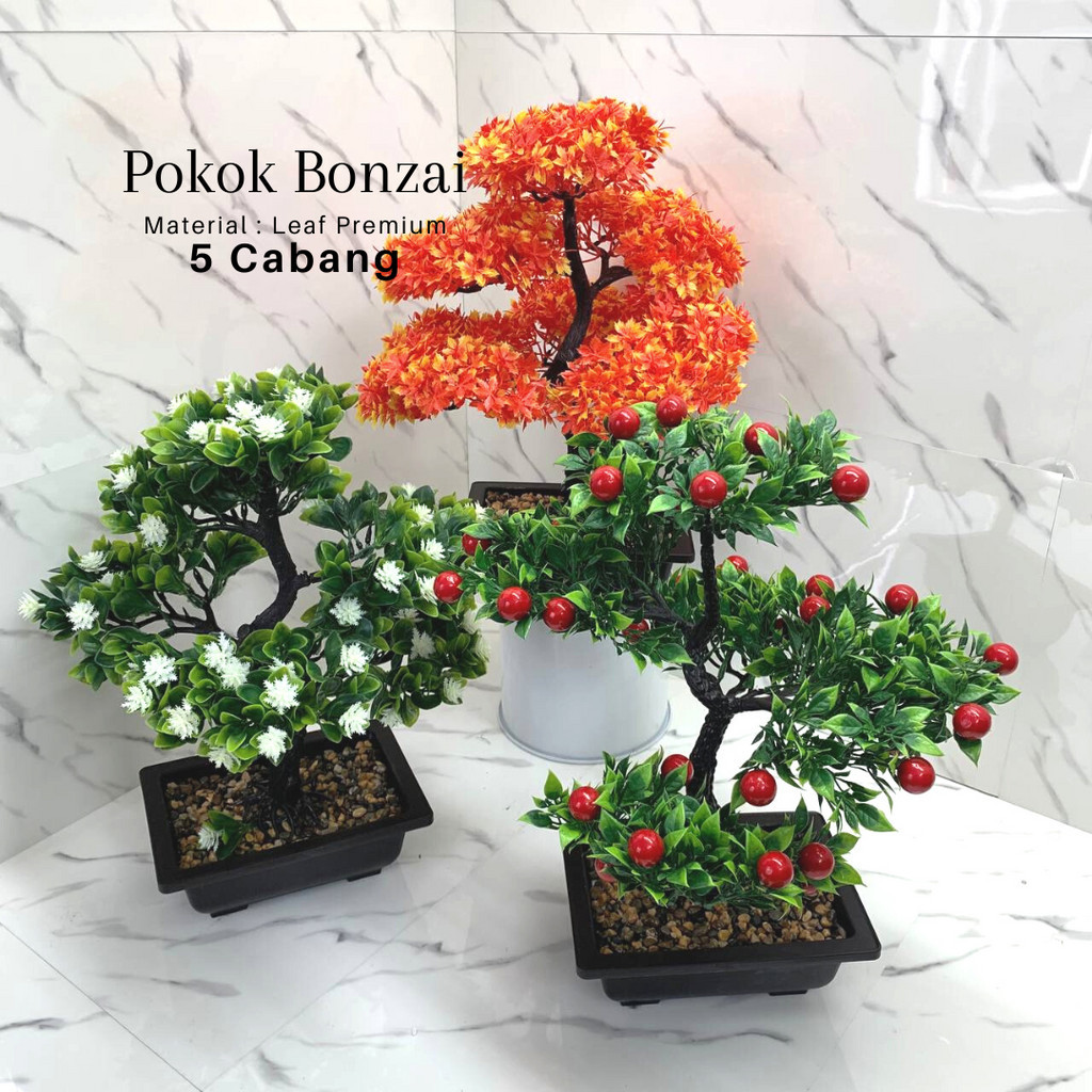 Pokok Bonzai Hiasan | 5 Cabang | Artificial Bonzai | Plant Leaf ...