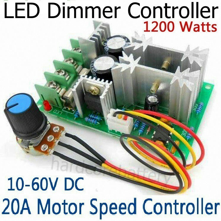 PWM DC Motor Speed 12v-60v 20A Controller FAN LED Light Dimmer Module ...