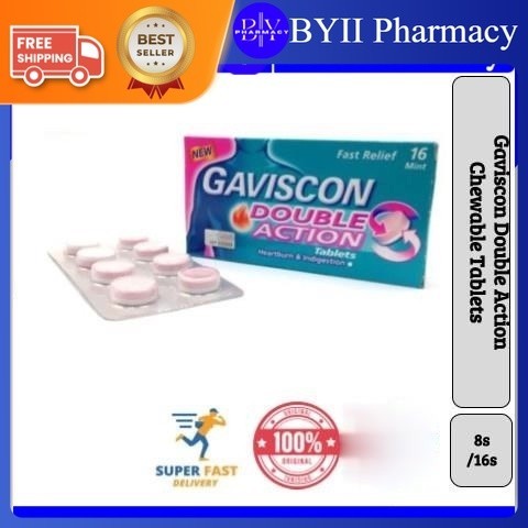 Gaviscon Double Action Chewable Tablets 8's or 16's for fast relief ...
