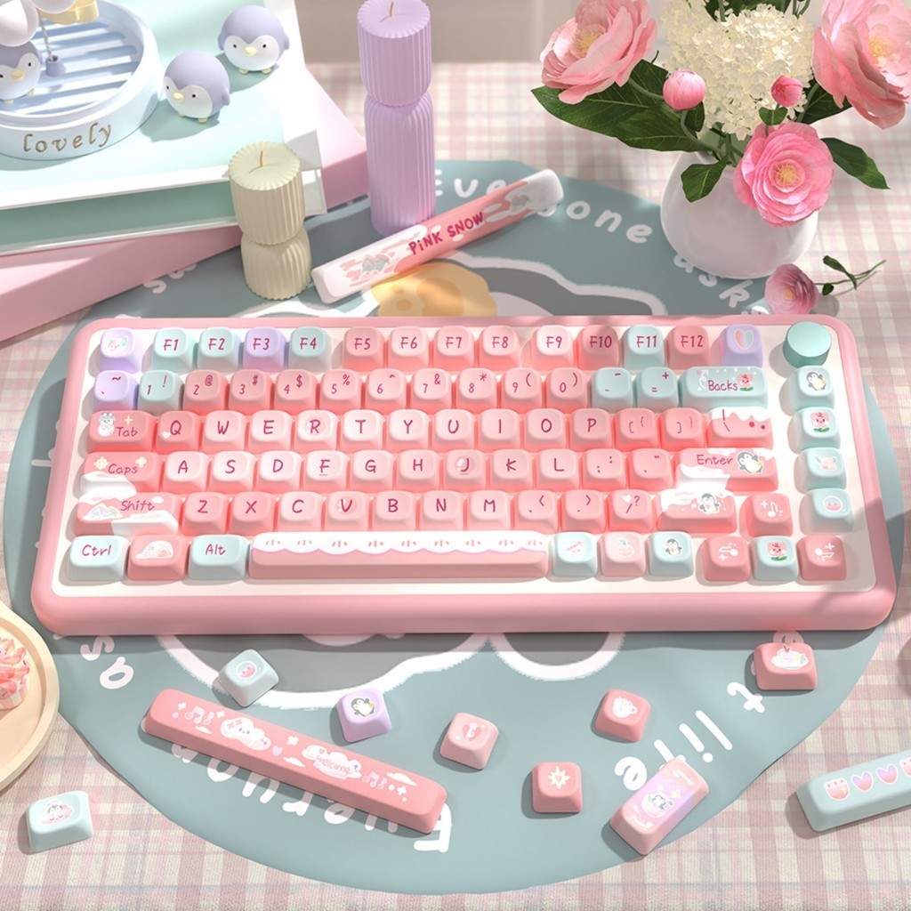Mechanical Keyboard Keycaps Powder Mist Glacier Cute Pink Key Cap SCA ...